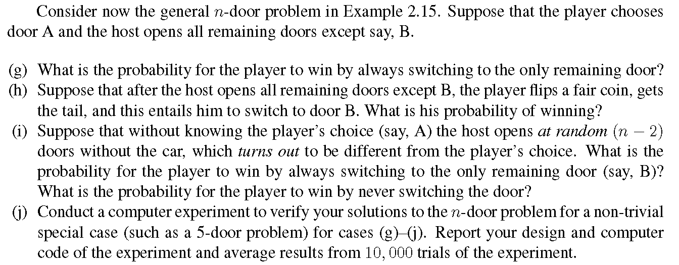 Consider now the general n-door problem in Example | Chegg.com