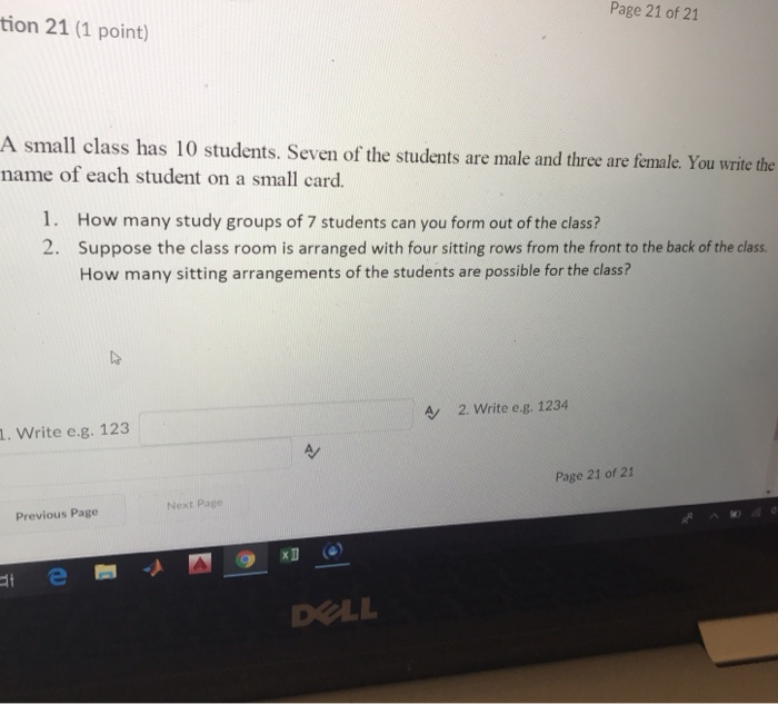 Solved Page 21 of 21 tion 21 (1 point) A small class has 10 | Chegg.com