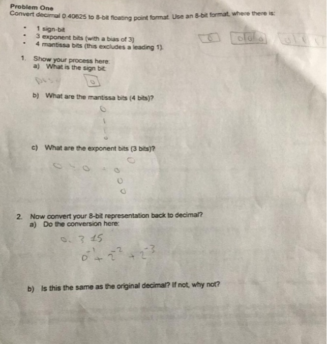 Solved Problem One Convert Decimal 0 40825 To 8 Bit Floating
