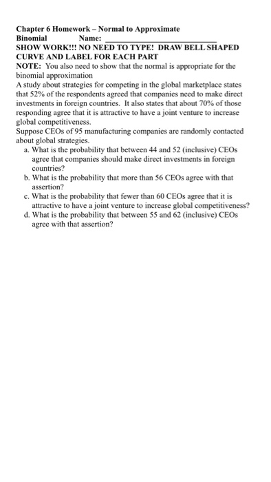 Solved Chapter 6 Homework-Normal to Approximate Binomial | Chegg.com