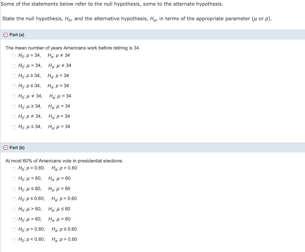 Solved Some of the statements below refer to the null | Chegg.com
