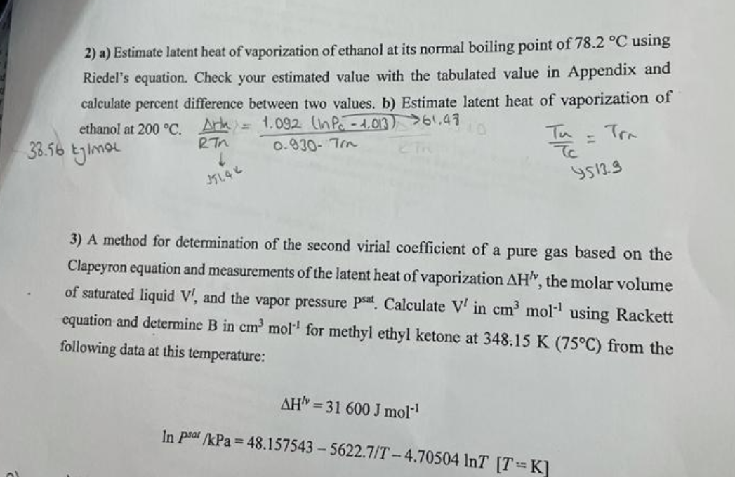 Solved a) ﻿Estimate latent heat of vaporization of ethanol | Chegg.com