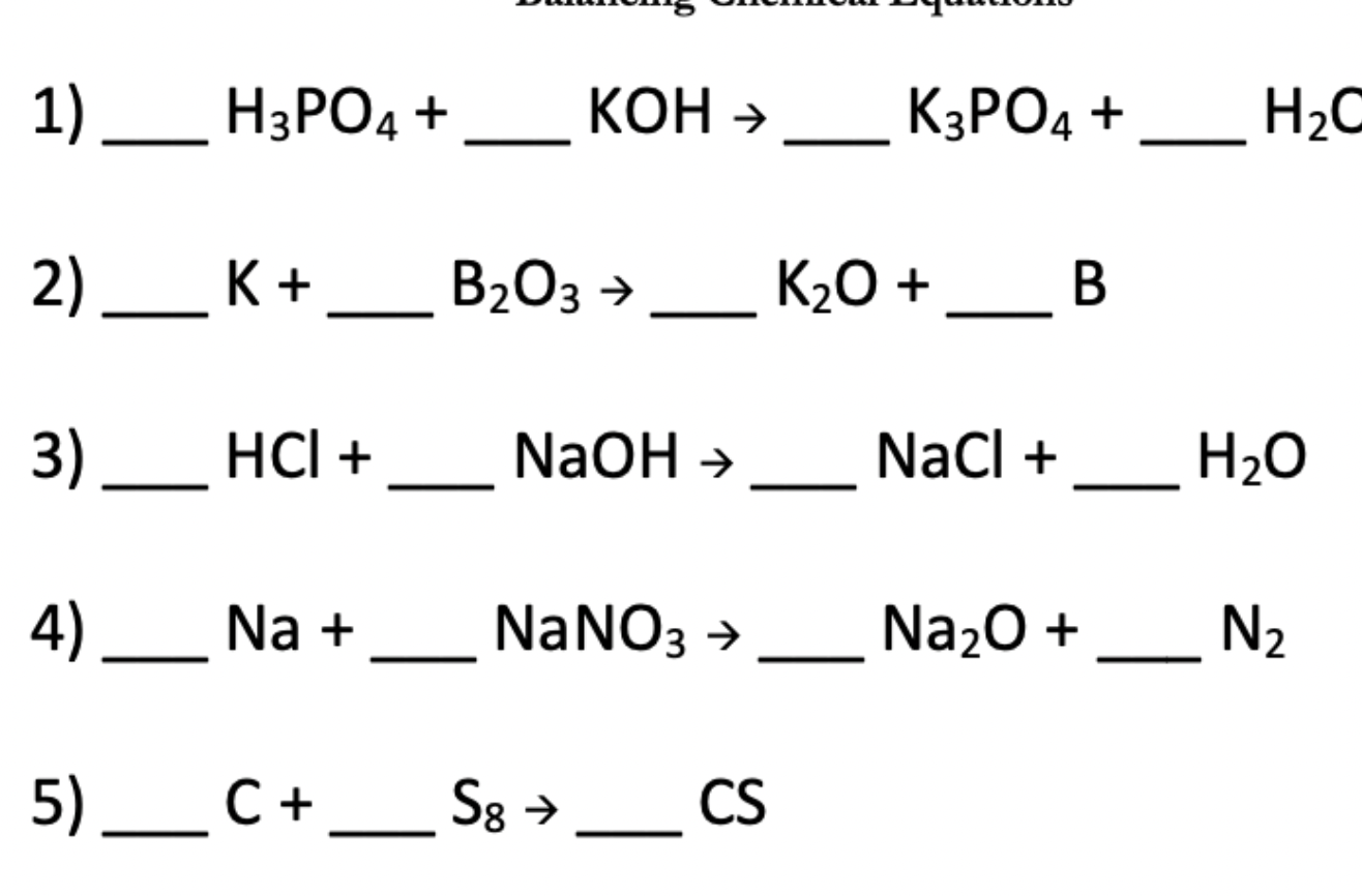 Solved 1). H3PO4+ KOH→ K3PO4+ H2C 2). K+ B2O3→ K2O+ B 3) | Chegg.com