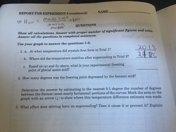 REPORT FOR EXPERIMENT 5 (continued) NAME x4oo | Chegg.com