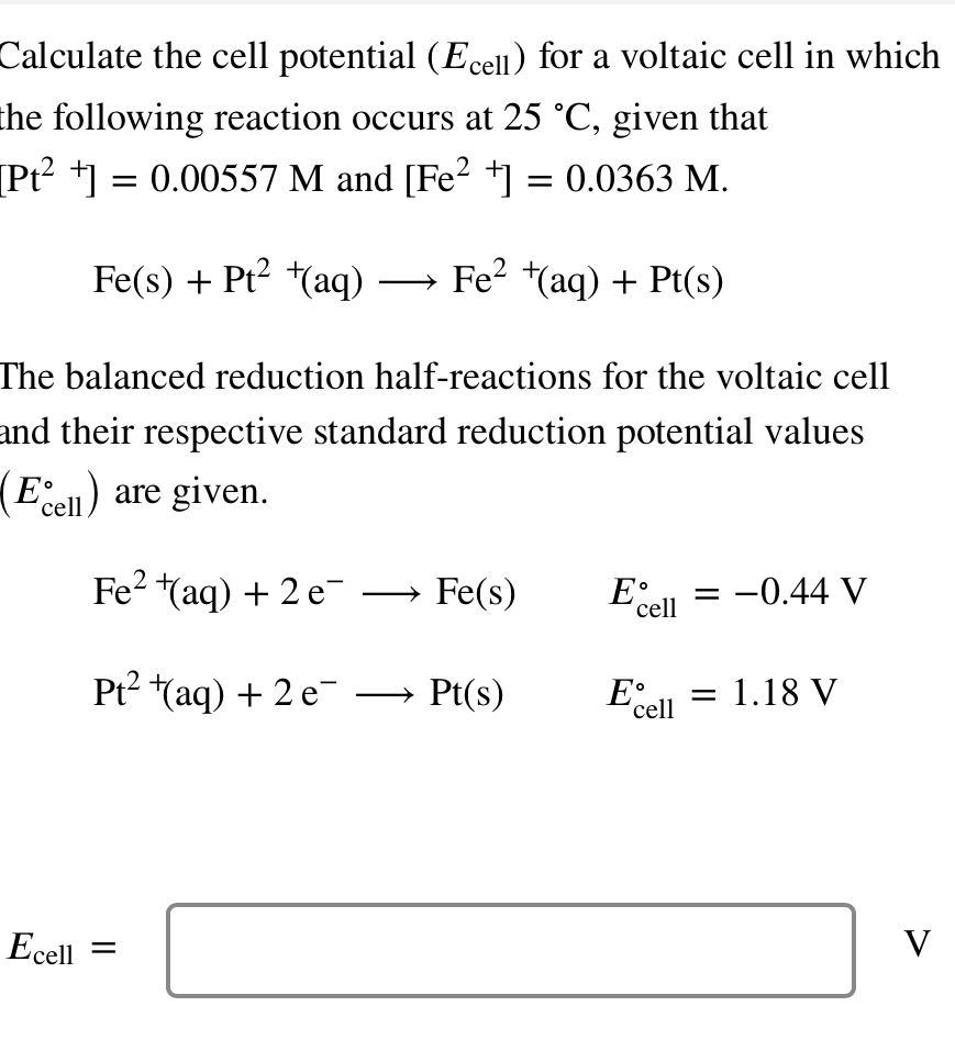 Solved Calculate The Cell Potential Ecell For A Voltaic