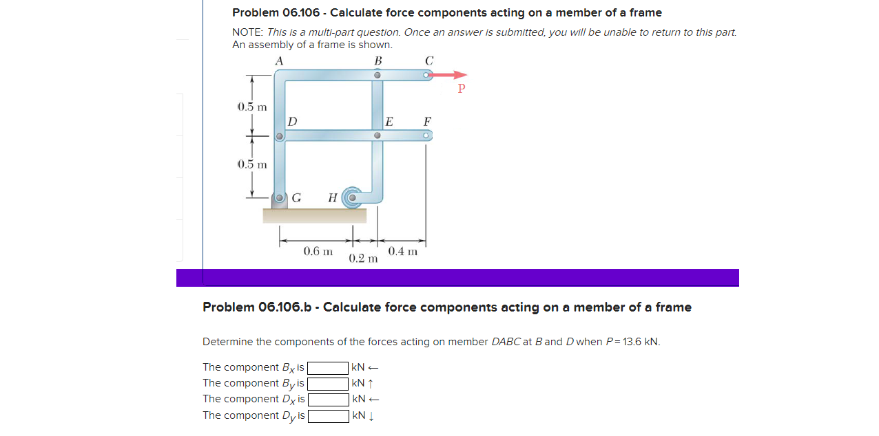 Solved Problem 06.106 - Calculate force components acting on | Chegg.com