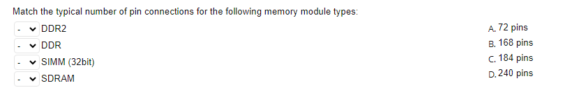Match the typical number of pin connections for the | Chegg.com