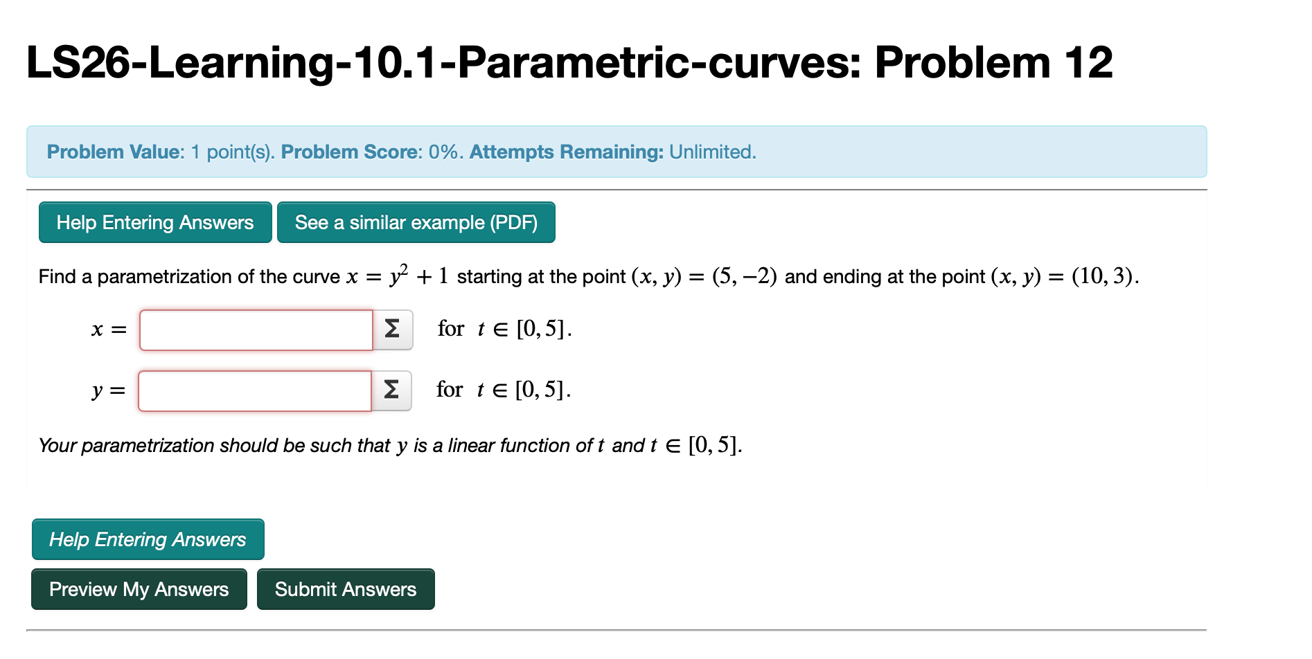 Solved LS26-Learning-10.1-Parametric-curves: Problem 12 | Chegg.com