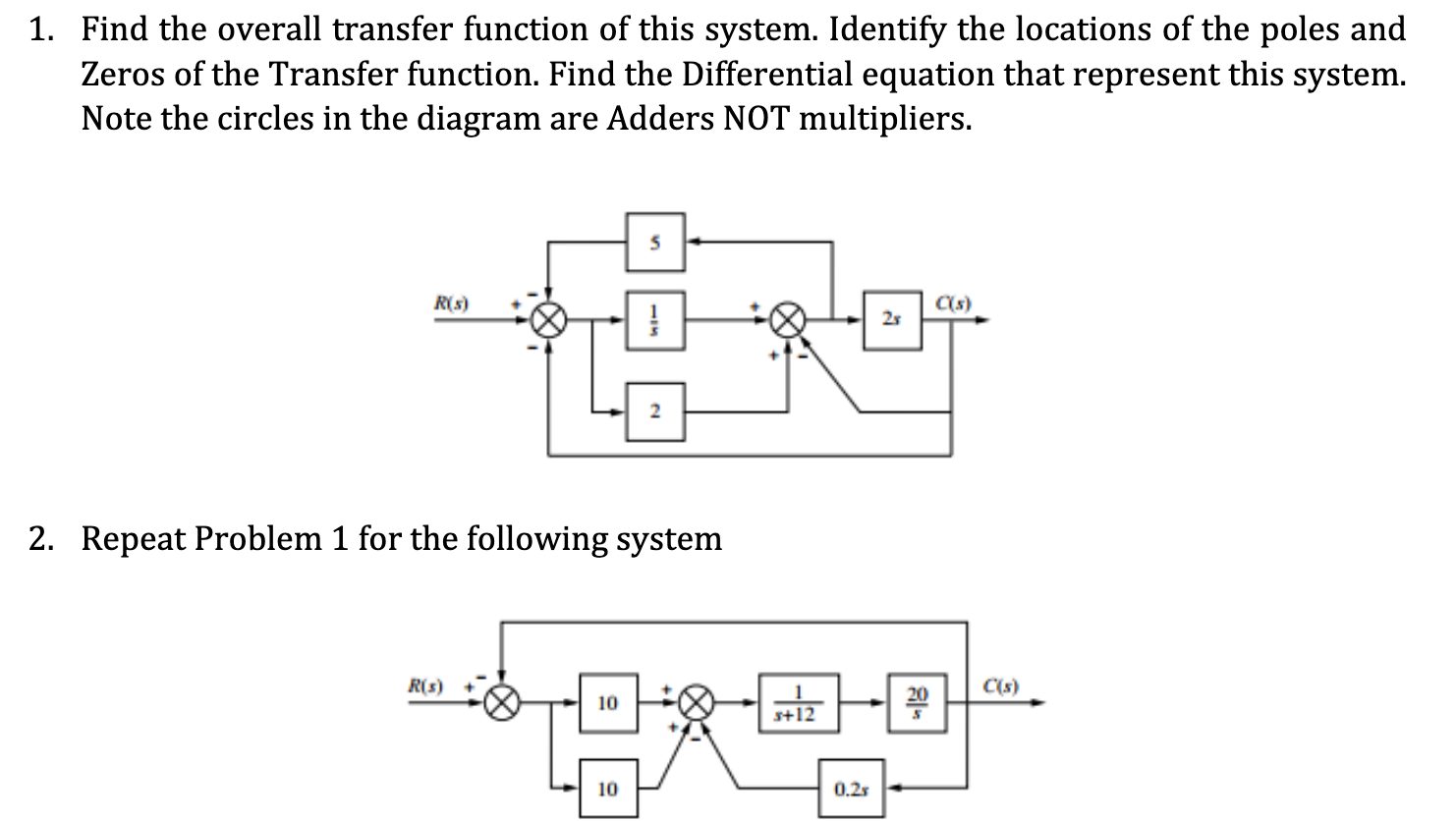 Solved 1. Find the overall transfer function of this system. | Chegg.com