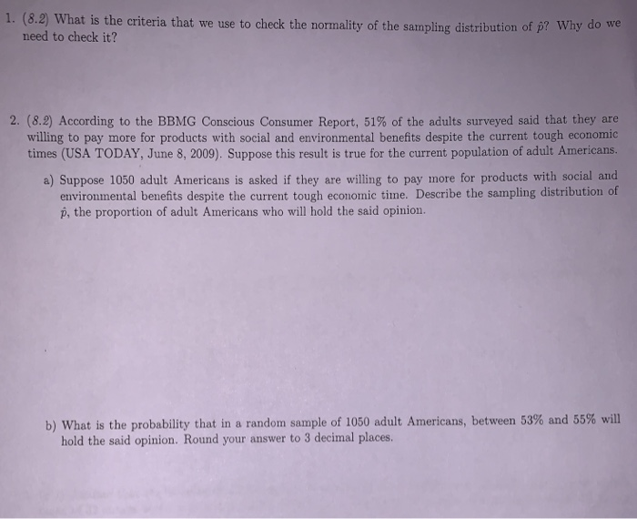 Solved 1. (8.2) What is the criteria that we use to check | Chegg.com