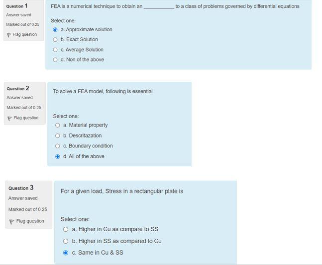 Solved Question 1 FEA is a numerical technique to obtain an | Chegg.com