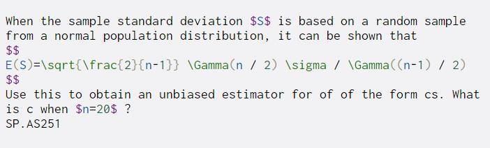 Solved When the sample standard deviation $S$ is based on a | Chegg.com