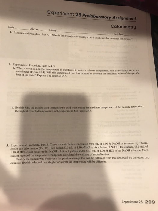 Solved Experiment 25 Prelaboratory Assignment Date | Chegg.com