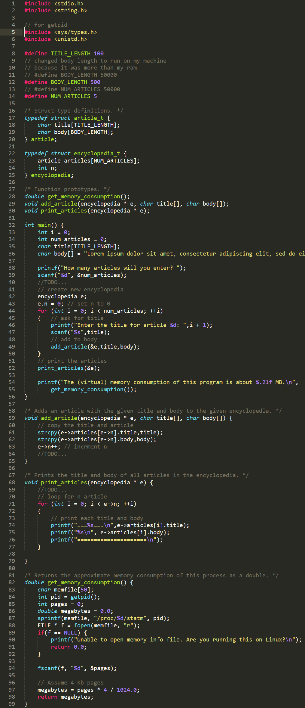 Solved In this part, we will use malloc() to reduce the | Chegg.com