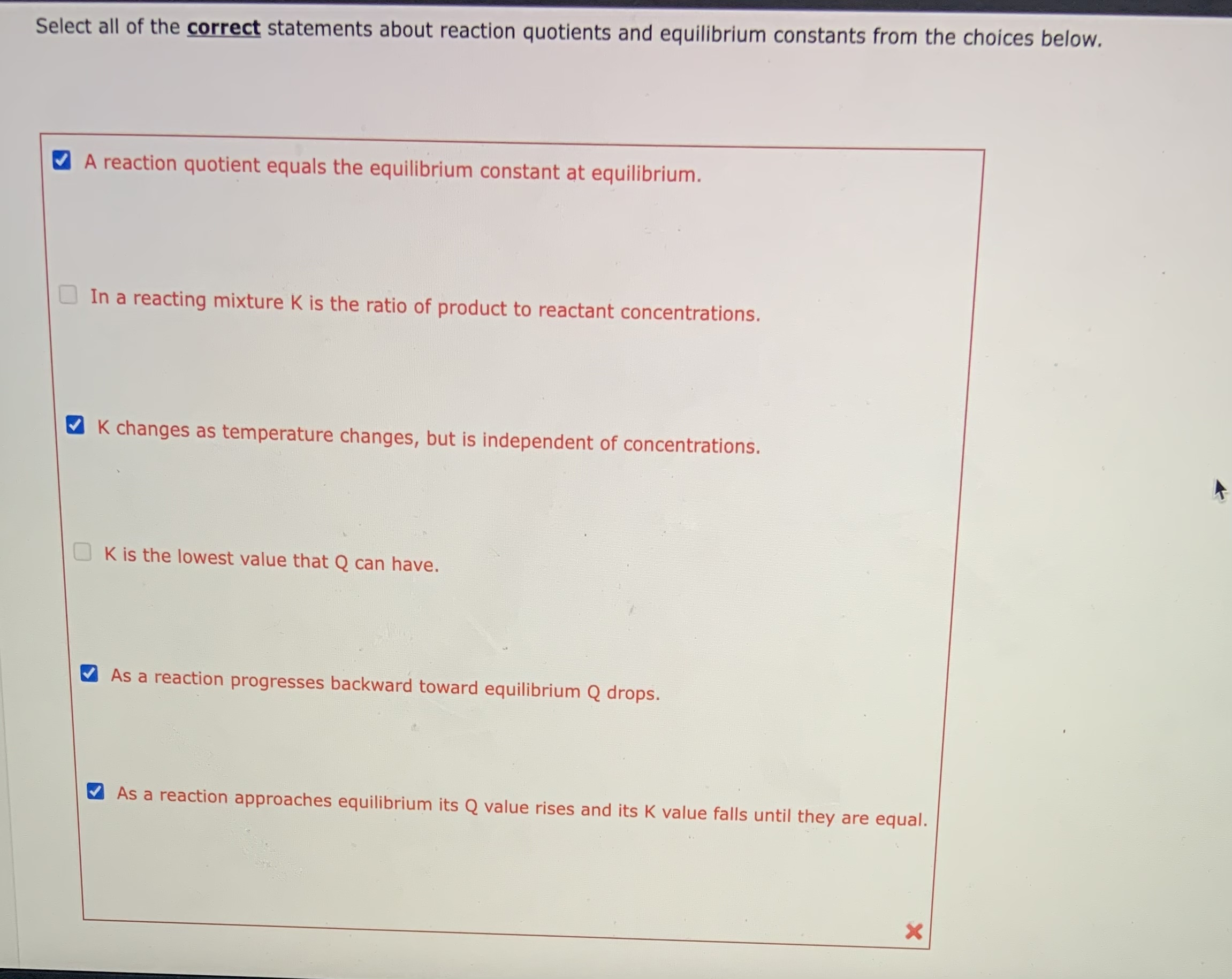 Solved Select all of the correct statements about reaction | Chegg.com