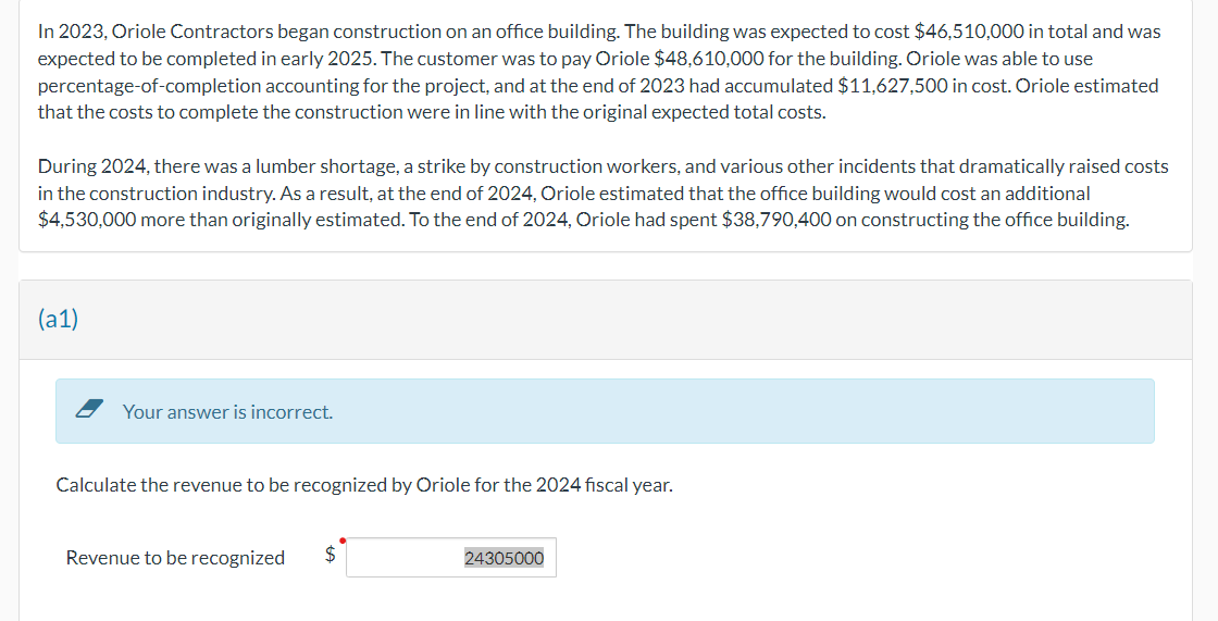 Solved In 2023 , Oriole Contractors began construction on an | Chegg.com