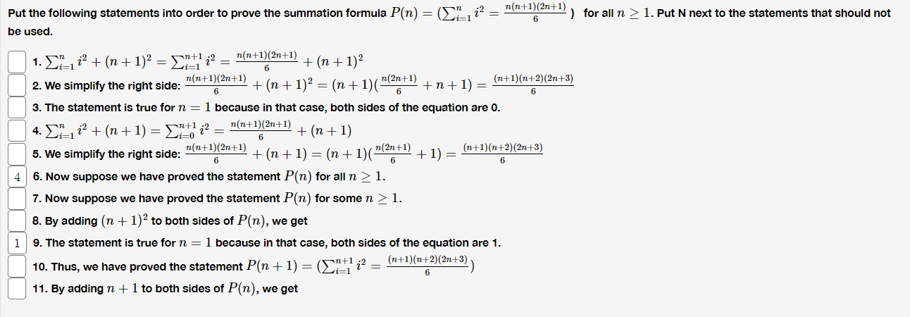 Solved n(n+1)(2n+1) Put the following statements into order | Chegg.com