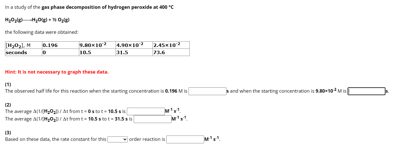 Solved In a study of the gas phase decomposition of hydrogen | Chegg.com