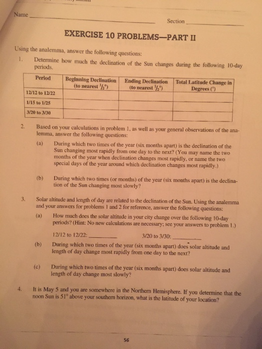 Solved Name Section EXERCISE 10 PROBLEMS-PART Ⅱ Using the | Chegg.com