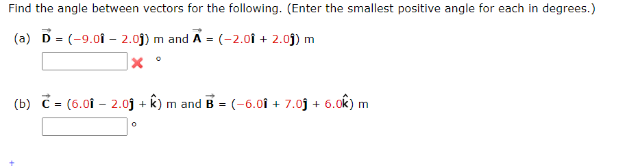 Solved Find the angle between vectors for the following. | Chegg.com