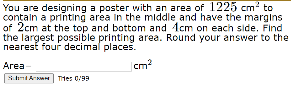 solved-you-are-designing-a-poster-with-an-area-of-1225-cm2-chegg