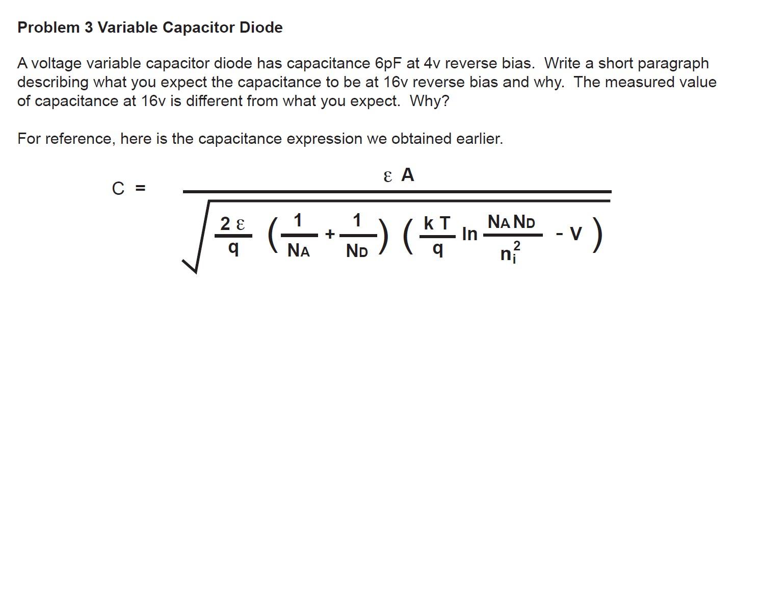 Solved Problem 3 Variable Capacitor Diode A Voltage Variable 4280