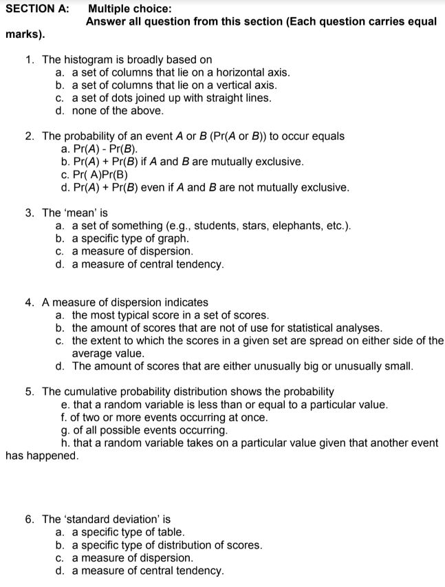 Solved SECTION A: Multiple choice: Answer all question from | Chegg.com