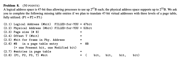 Solved Problem 8. (50 POINTS) A logical address space is 47 | Chegg.com