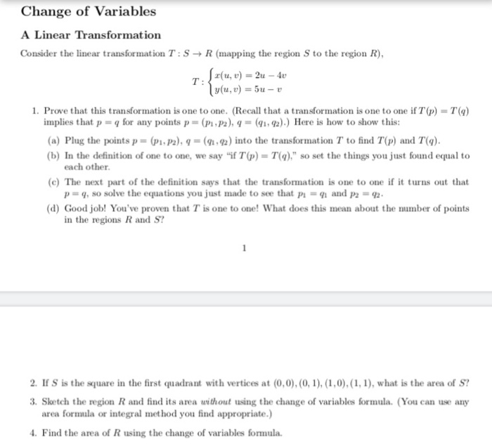 Solved Change of Variables A Linear Transformation Consider | Chegg.com