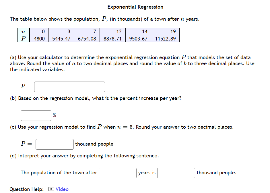 Solved Exponential Regression The table below shows the | Chegg.com