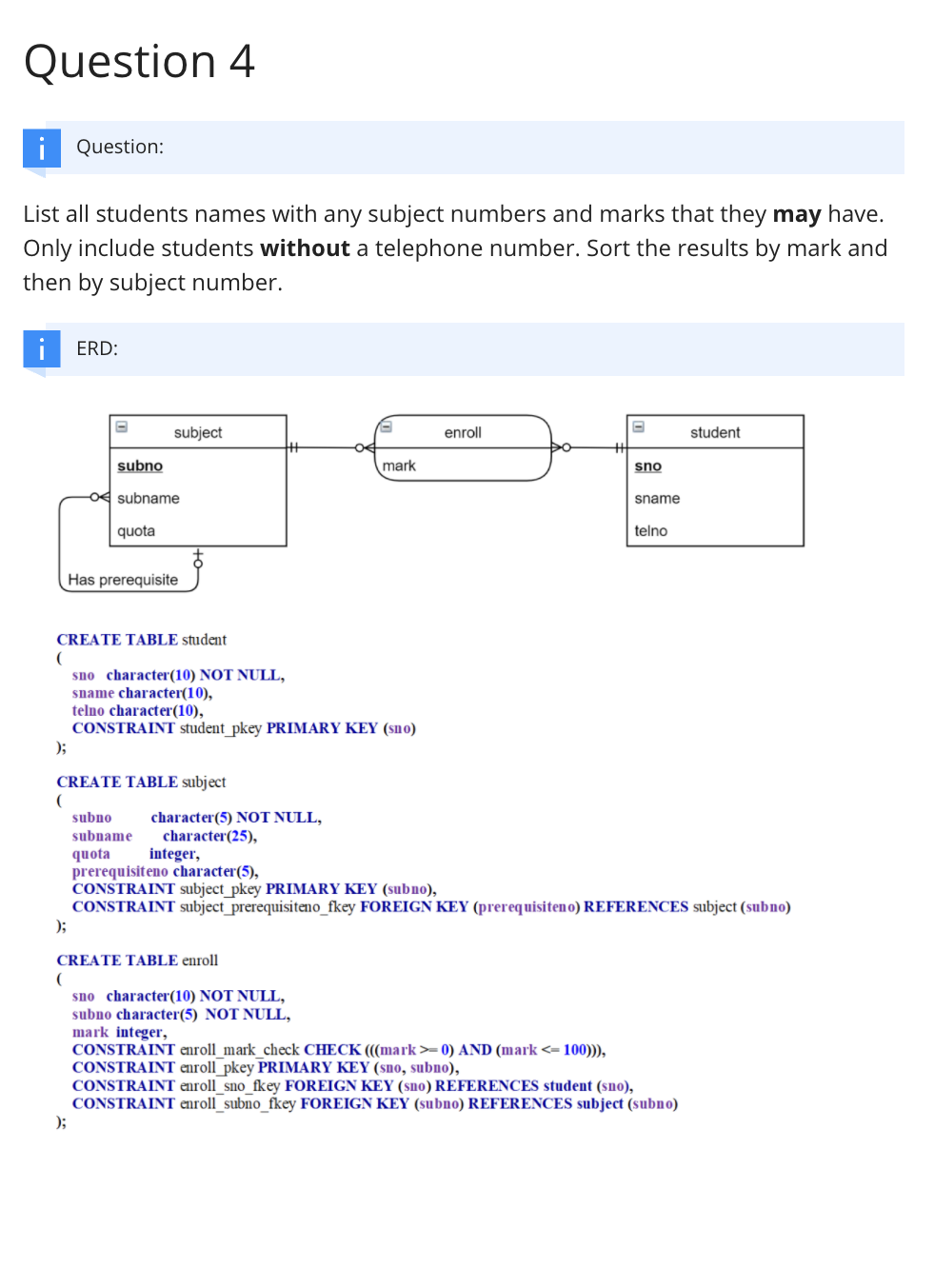 Solved Question 4 i Question: List all students names with | Chegg.com