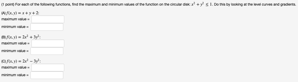 Solved (1 point) For each of the following functions, find | Chegg.com