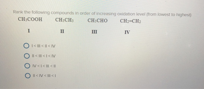 Solved Rank the following compounds in order of increasing | Chegg.com