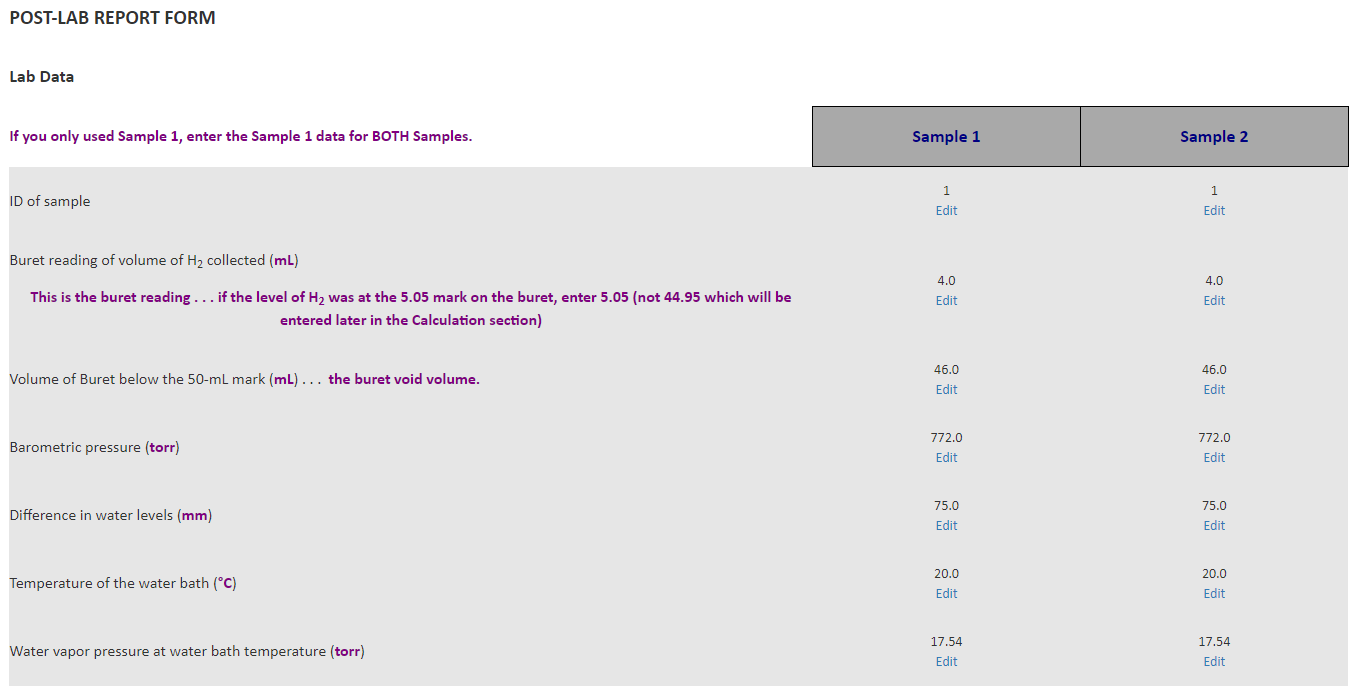 Solved POST-LAB REPORT FORM Lab Data If you only used Sample | Chegg.com