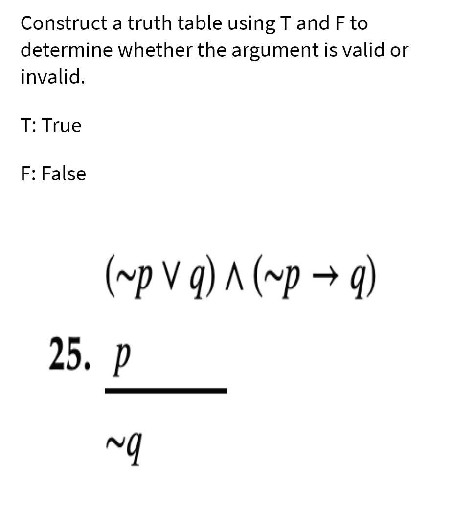 Solved Construct a truth table using T and F to determine | Chegg.com