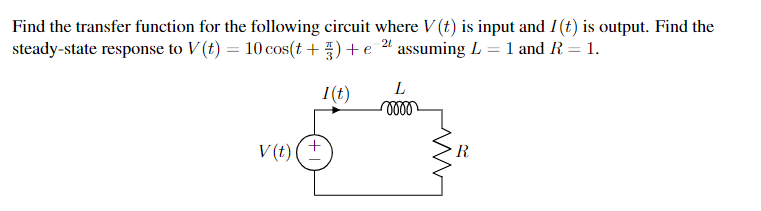 Solved Find the transfer function for the following circuit | Chegg.com