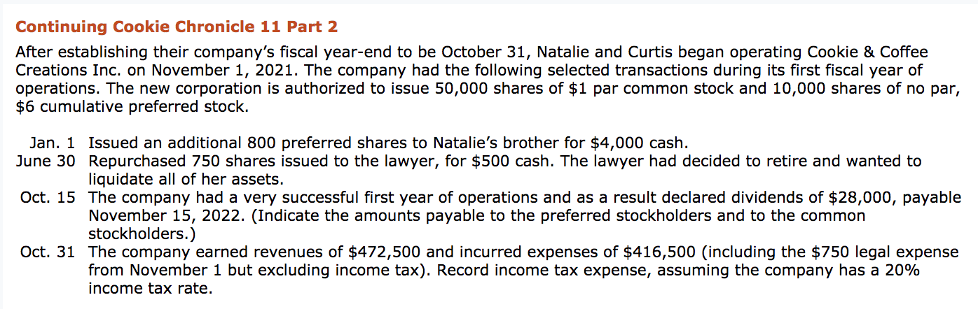 Solved Continuing Cookie Chronicle 11 Part 2 After | Chegg.com