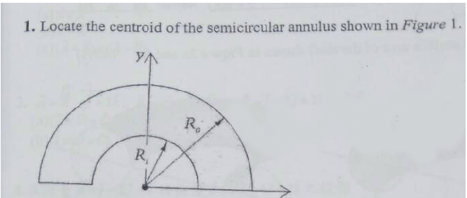 Solved 1. Locate the centroid of the semicircular annulus | Chegg.com
