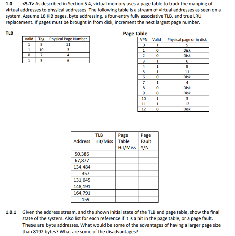 Solved 1.0 As described in Section 5.4, virtual memory | Chegg.com