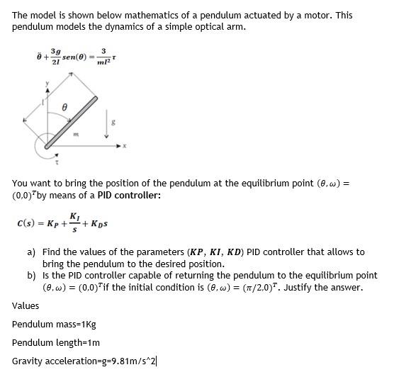 The model is shown below mathematics of a pendulum | Chegg.com