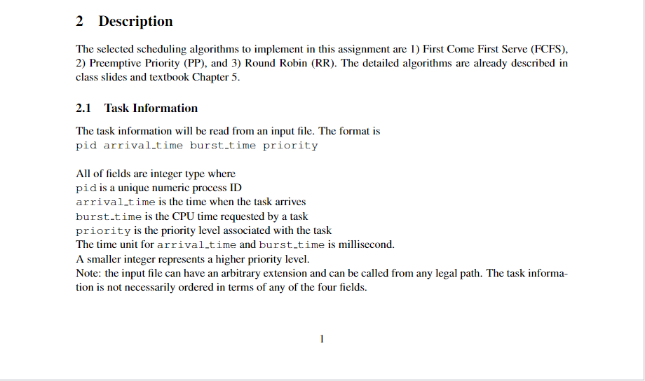 Solved 2 Description The selected scheduling algorithms to | Chegg.com