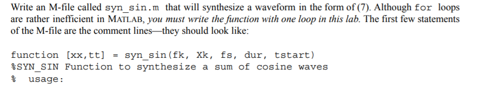 Solved Write an M-file called syn_sin.m that will synthesize | Chegg.com