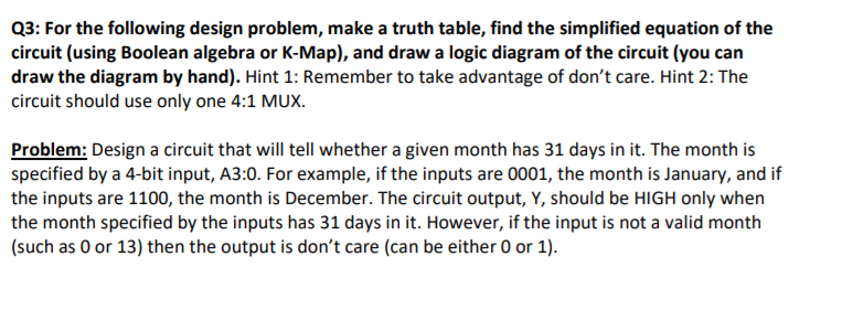 Solved Q3: For the following design problem, make a truth | Chegg.com