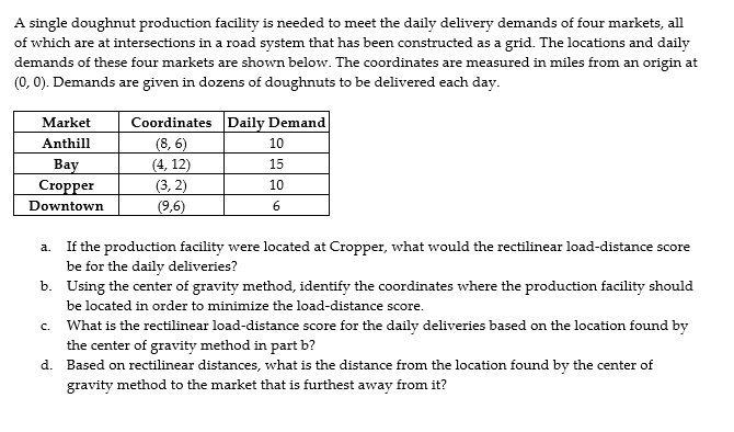 Solved A single doughnut production facility is needed to | Chegg.com