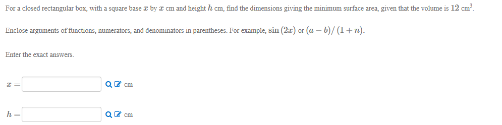 Solved For a closed rectangular box, with a square base x by | Chegg.com