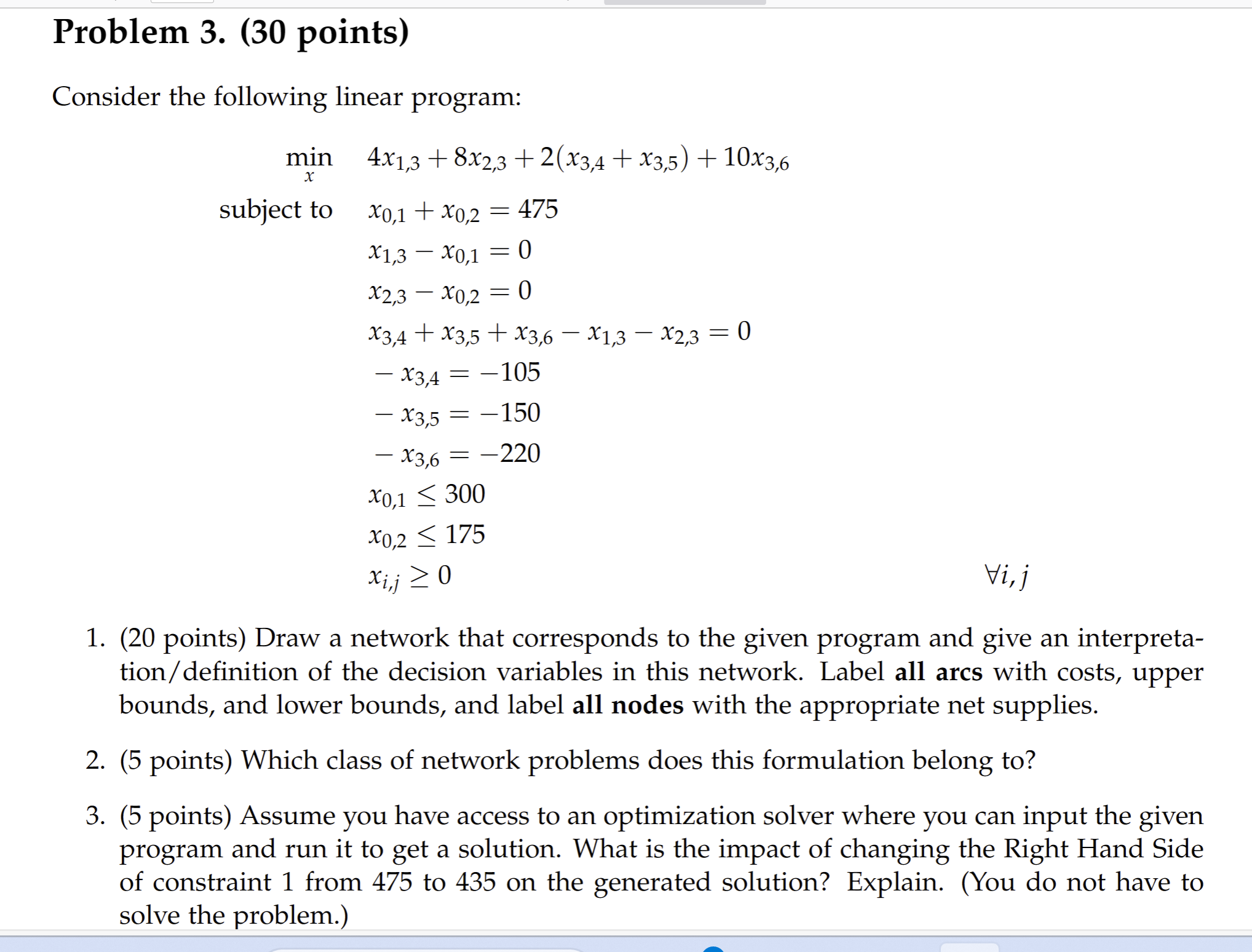 Solved Consider the following linear program: minx subject | Chegg.com