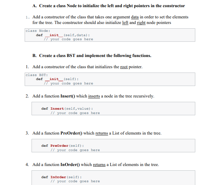 Solved A. Create a class Node to initialize the left and | Chegg.com