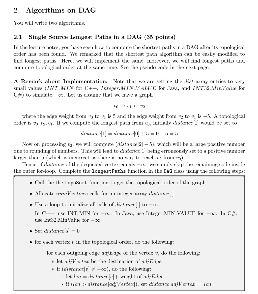 Solved Using java complete DAG class and the following | Chegg.com
