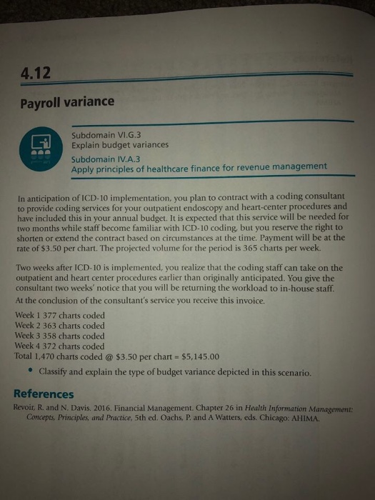 4.12 Payroll variance Subdomain VI.G.3 Explain budget | Chegg.com