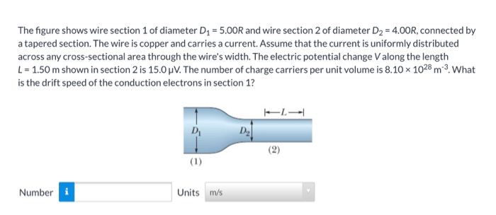 Solved The figure shows wire section 1 of diameter D1 = | Chegg.com
